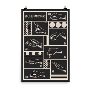 Solfege Hand Sign Poster Music Art Print, Black Gift for Choir Director ...