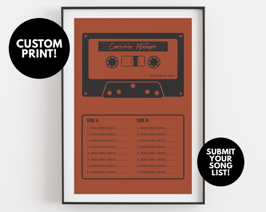 Custom Mixtape Poster | Gift for Music Lover | Retro Cassette Tape ...