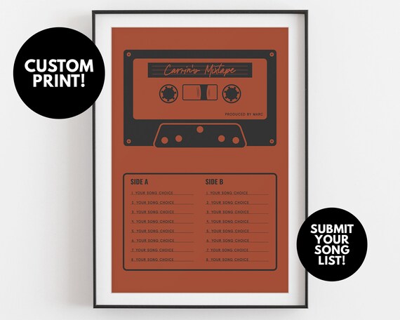 Custom Mixtape Poster Gift for Music Lover Retro Cassette - Etsy