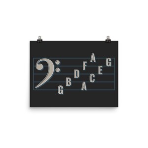 Bass Clef Note Names Poster Music Education Poster, Black - Etsy