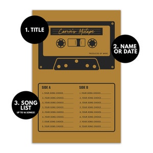 Custom Mixtape Poster | Gift for Music Lover | Retro Cassette Tape ...