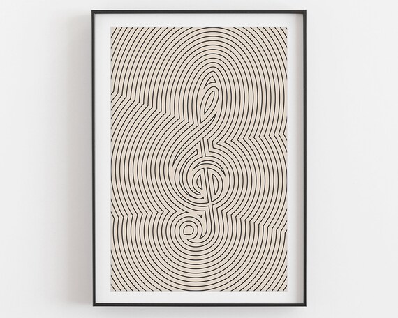 Treble Clef Poster Striped Pattern Music Art Print Cream | Etsy
