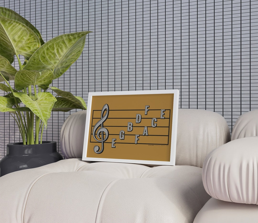 Treble Clef Note Names Poster | Music Lesson Print, Yellow - Etsy