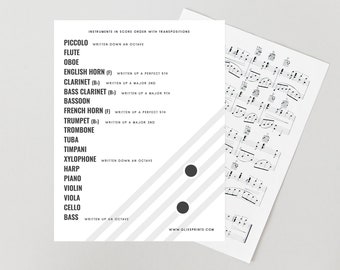Orchestral Instruments in Score Order With Transpositions | Etsy