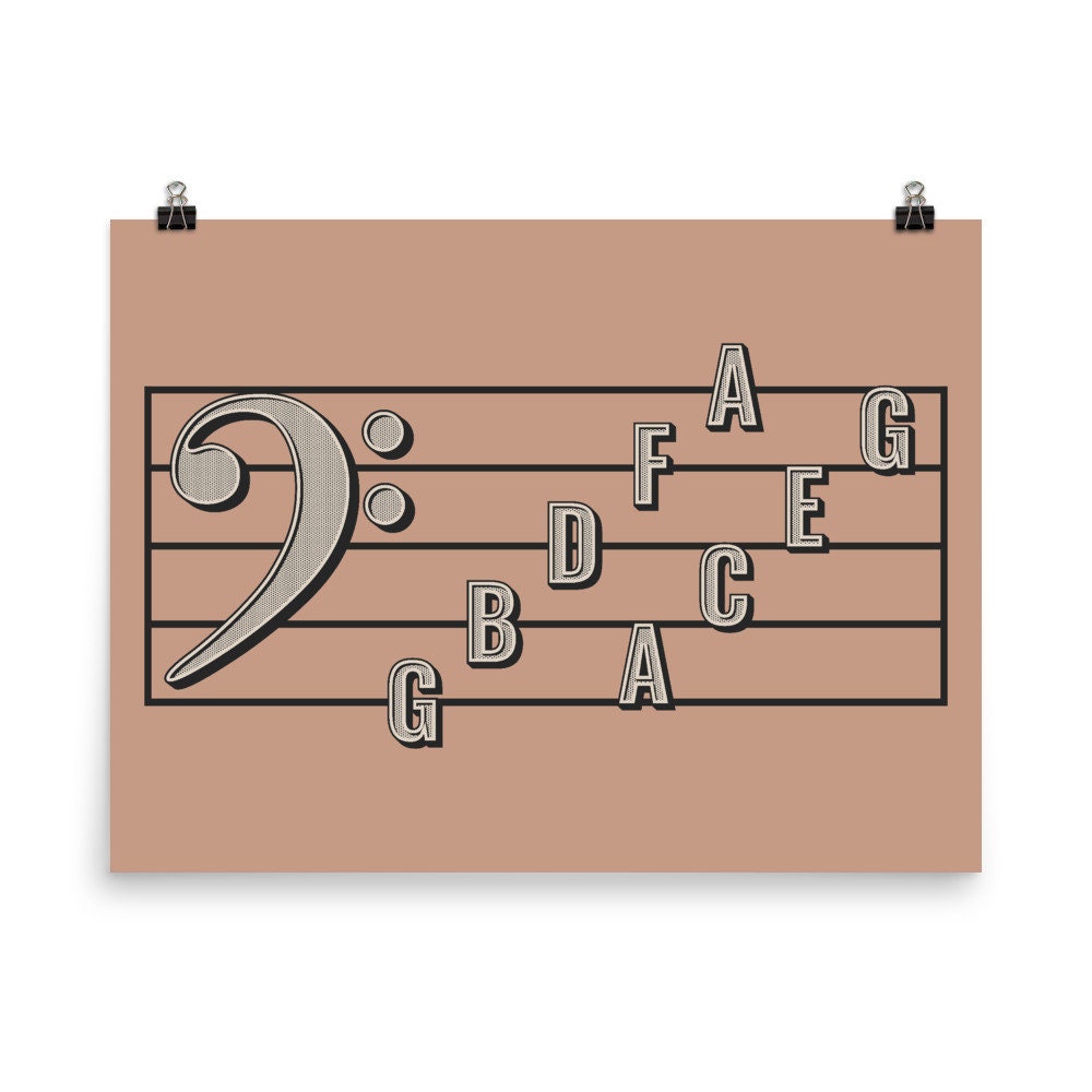 Bass Clef Note Names Poster Music Education Poster Pink | Etsy