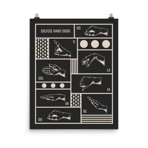 Solfege Hand Sign Poster Music Art Print, Black Gift for Choir Director ...