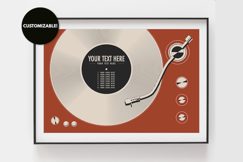 Custom Vinyl Record Poster | Personalized Print, Red | Gift for Music ...