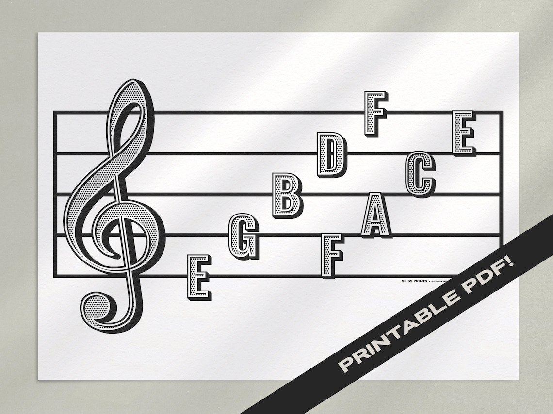 Treble Clef Note Names Printable PDF | Typography Design | Music ...