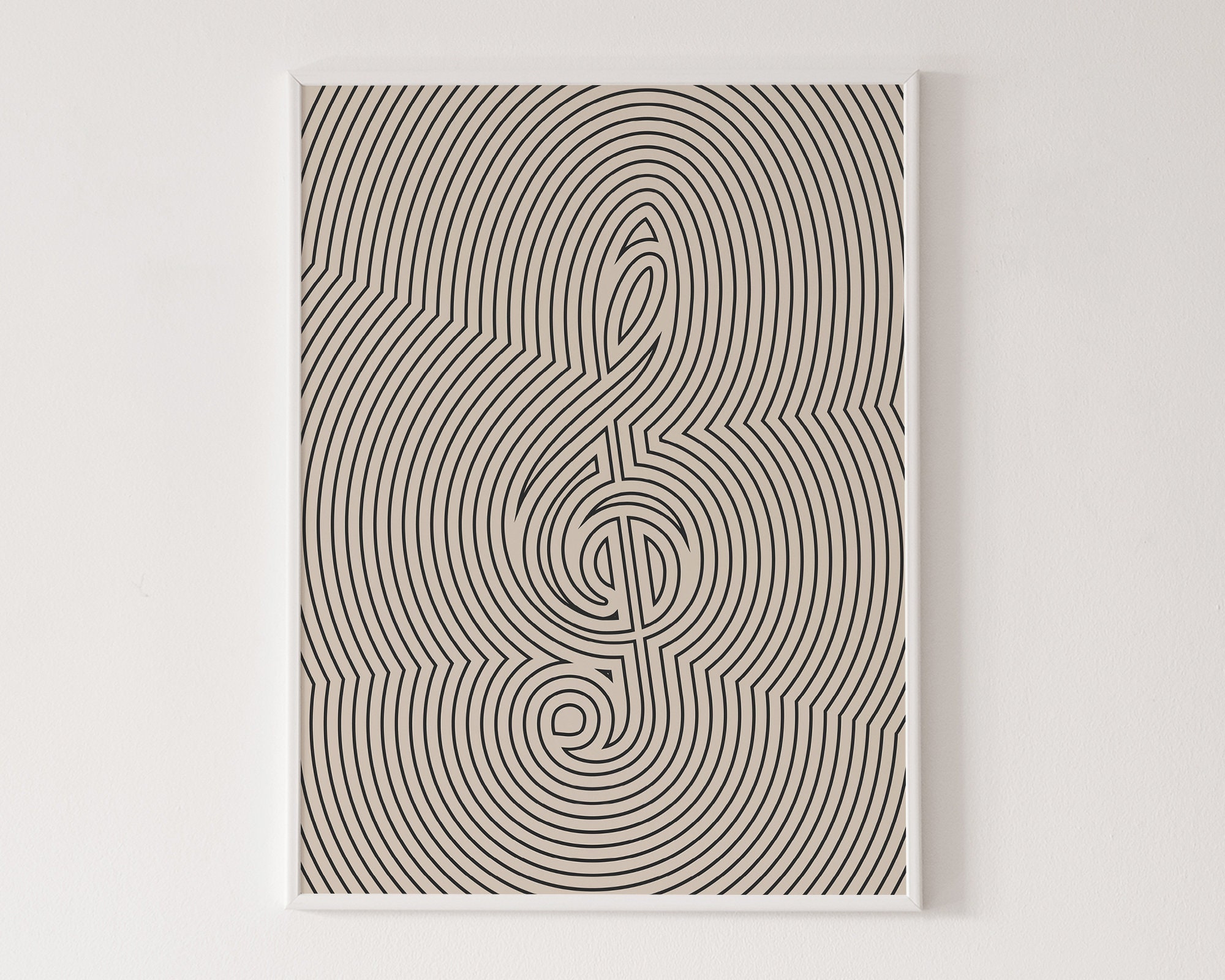 Treble Clef Poster Striped Pattern Music Art Print Cream | Etsy