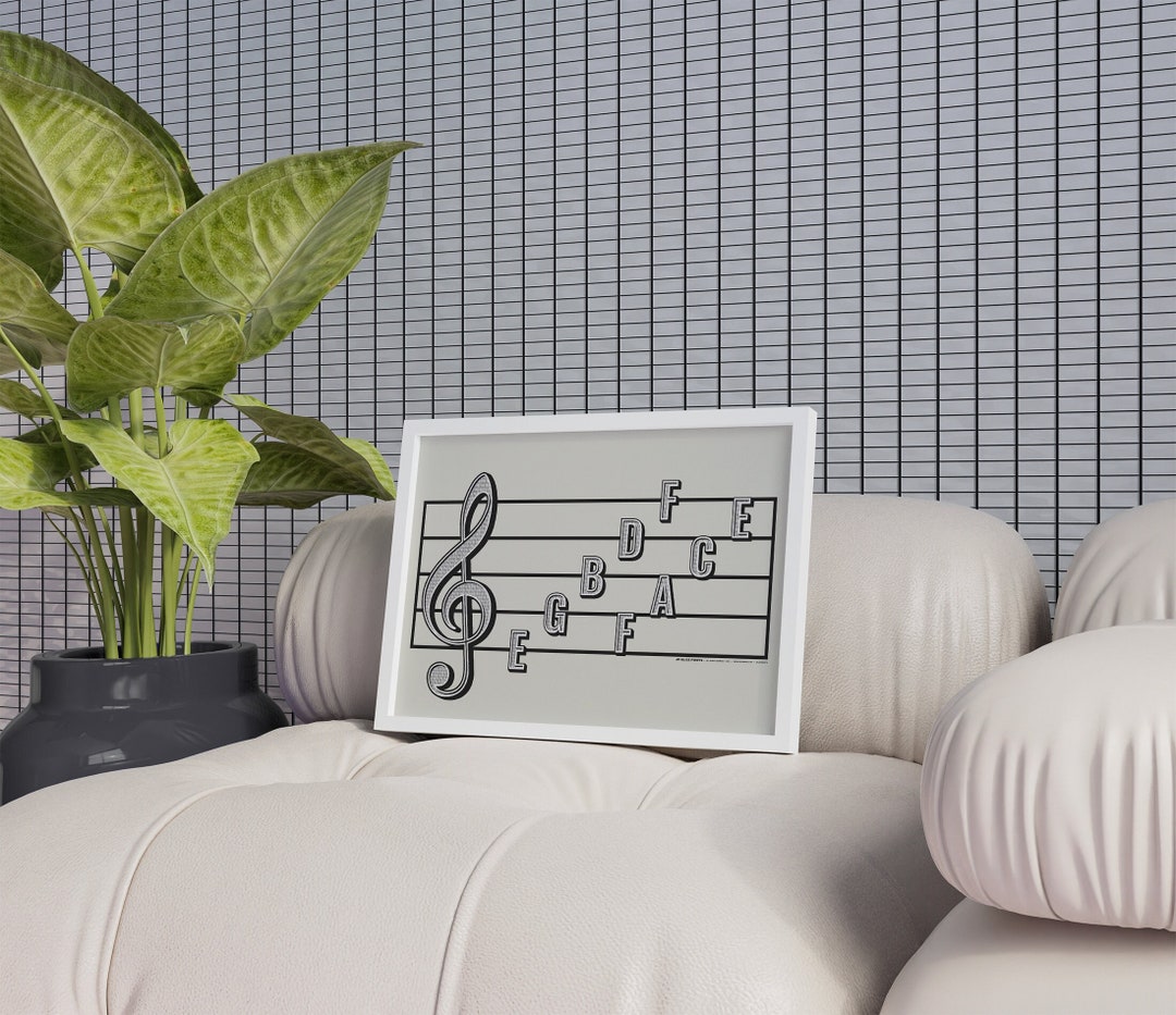 Treble Clef Note Names Poster | Music Lesson Print, Cream - Etsy
