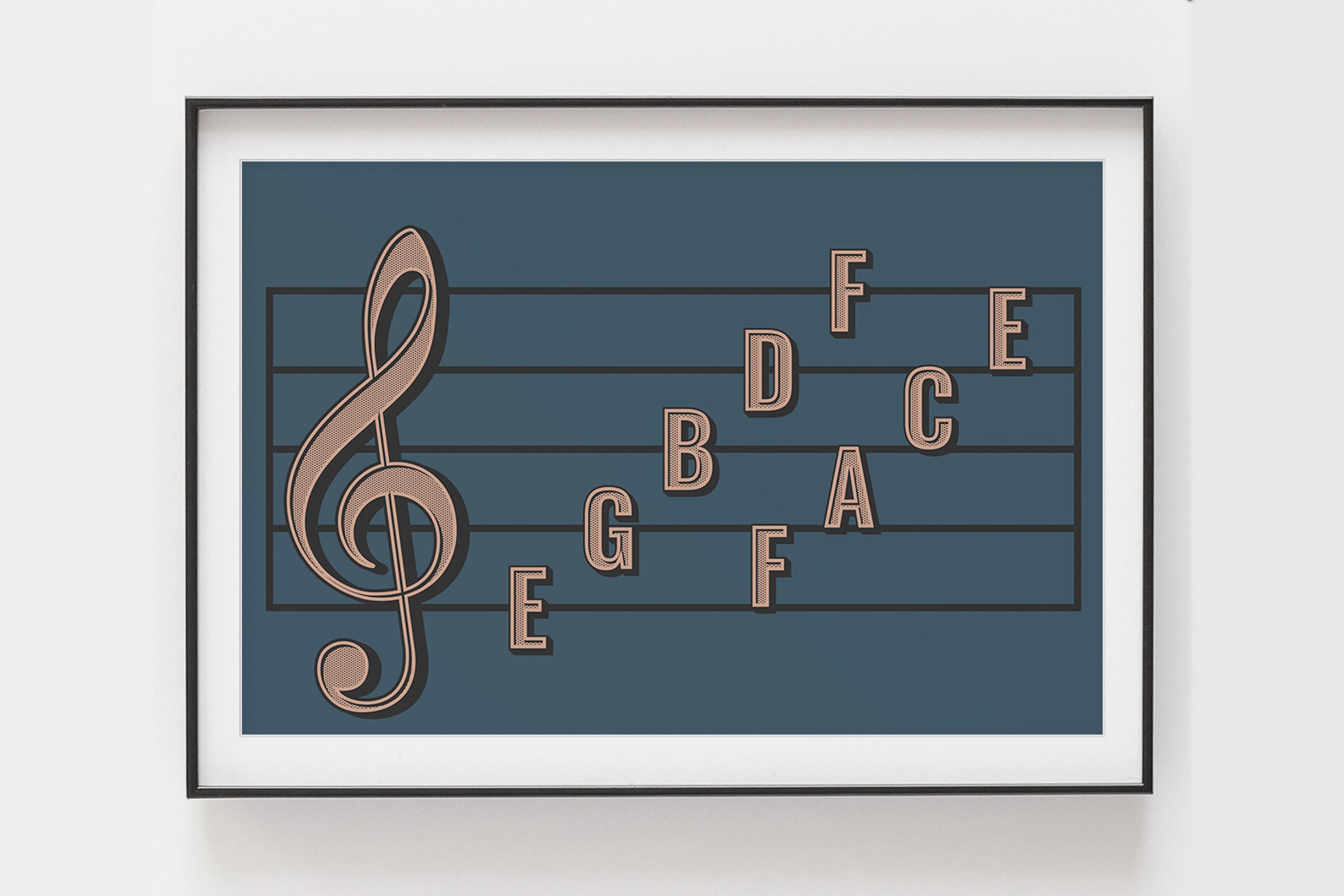 Treble Clef Note Names Poster Music Lesson Print Blue | Etsy