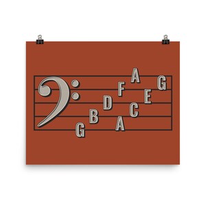 Bass Clef Note Names Poster Music Education Poster, Red - Etsy