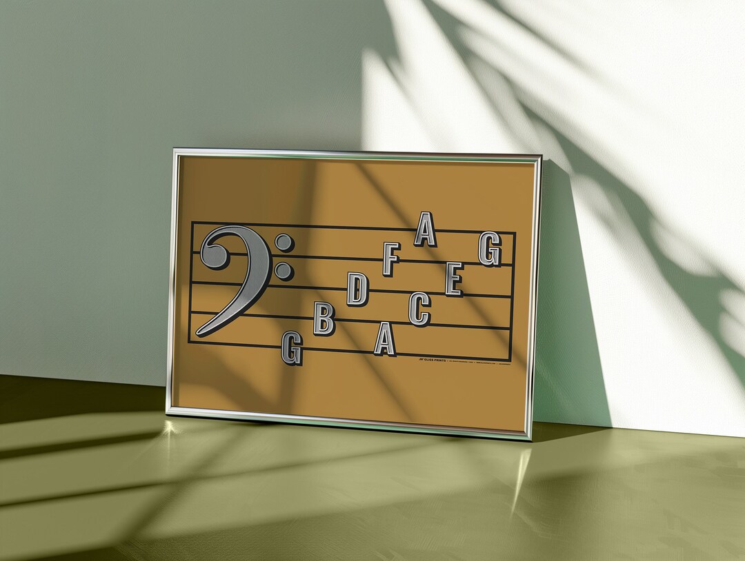 Bass Clef Note Names Poster | Music Education Poster, Yellow - Etsy