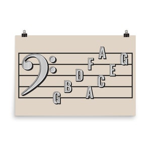 Bass Clef Note Names Poster Music Education Poster Cream - Etsy
