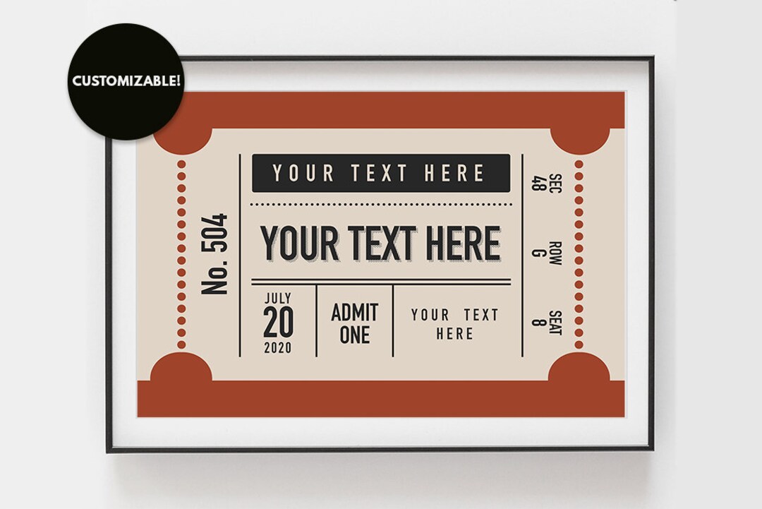 Custom Ticket Stub Poster | Concert Ticket | Gift for Music Lover, Red ...