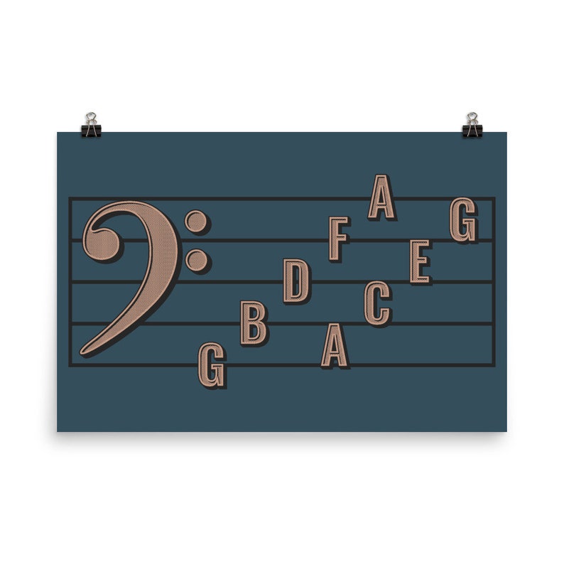 Bass Clef Note Names Poster Music Education Poster Blue | Etsy