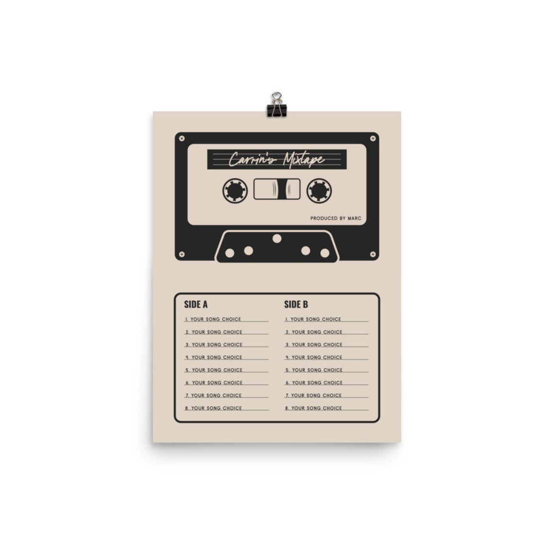 Custom Mixtape Poster Gift for Music Lover Retro Cassette | Etsy