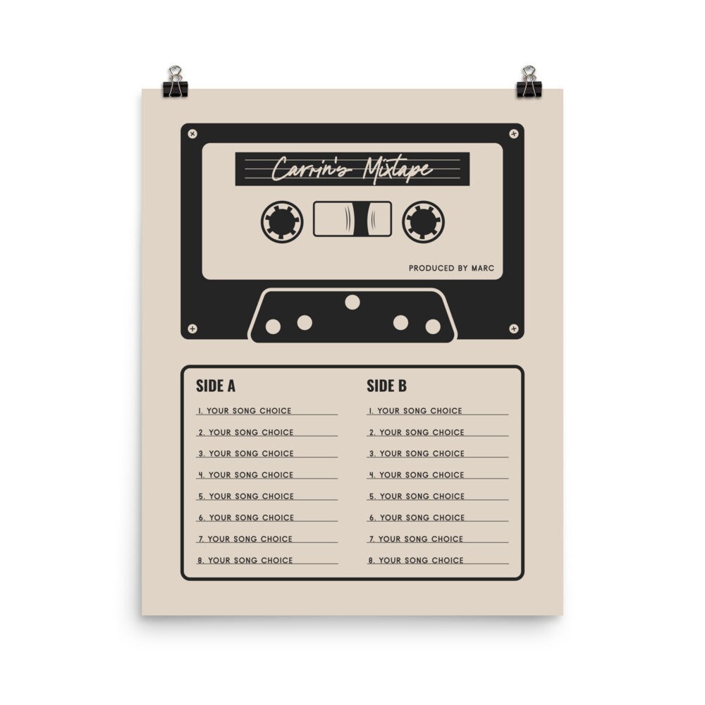 Custom Mixtape Poster Gift for Music Lover Retro Cassette | Etsy