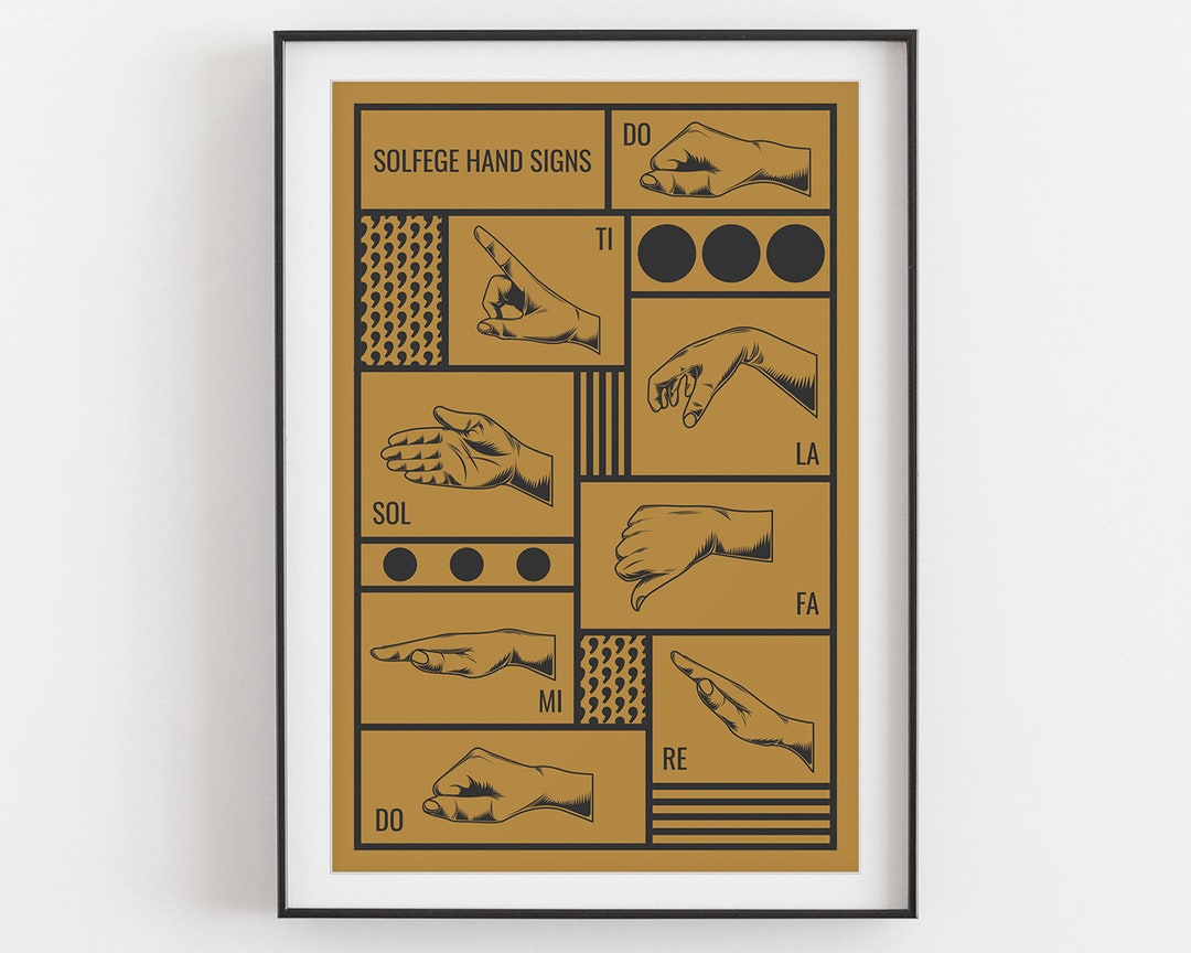 Solfege Hand Sign Poster Music Art Print, Yellow Gift for Choir ...