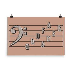 Bass Clef Note Names Poster Music Education Poster Pink | Etsy