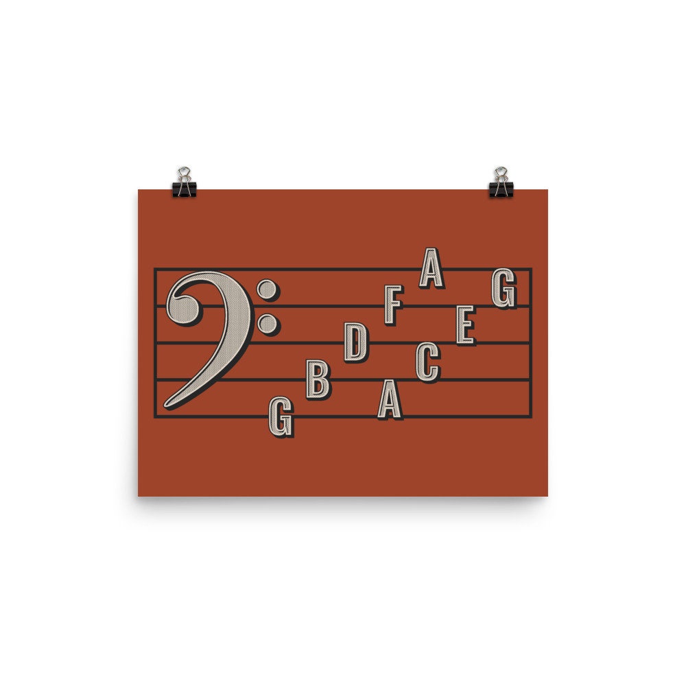 Bass Clef Note Names Poster Music Education Poster Red | Etsy