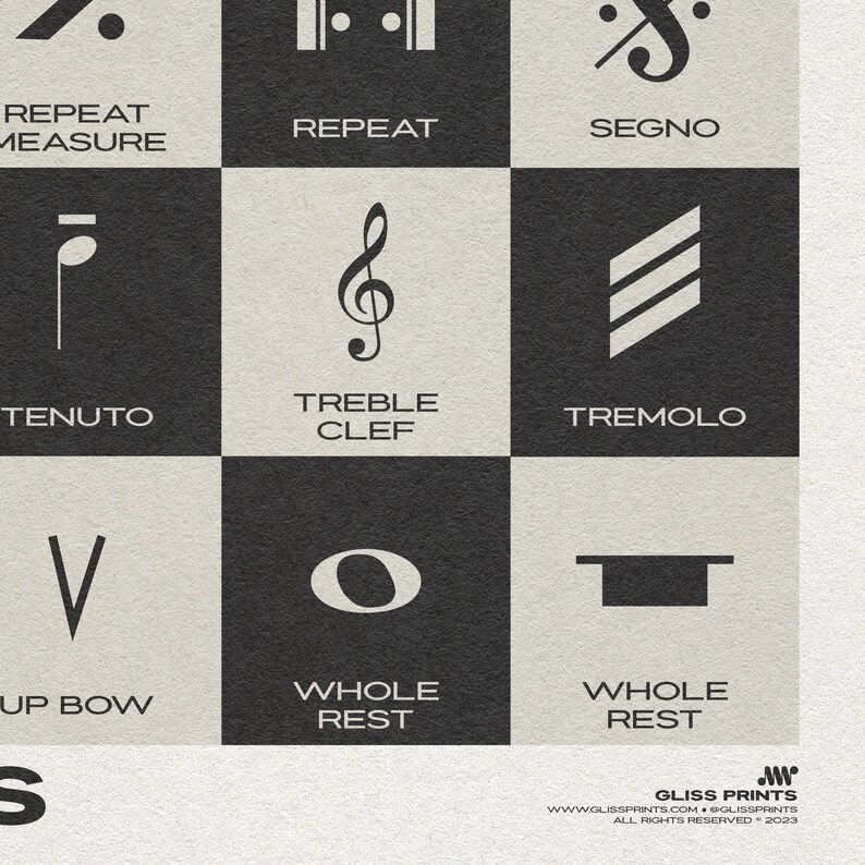 Music Symbols Checkered Design Poster, Black - Etsy