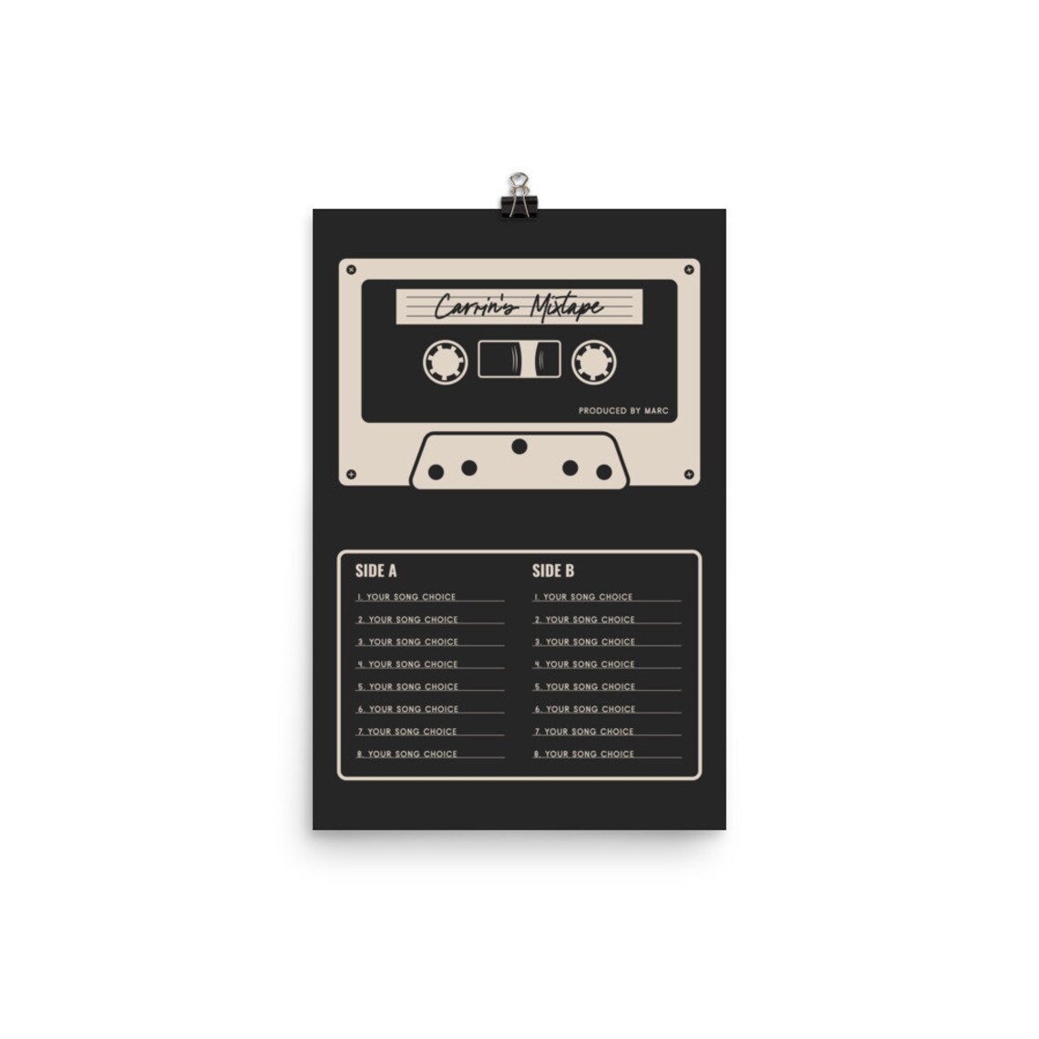 Custom Mixtape Poster Gift for Music Lover Retro Cassette | Etsy