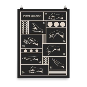 Solfege Hand Sign Poster Music Art Print, Black Gift for Choir Director ...