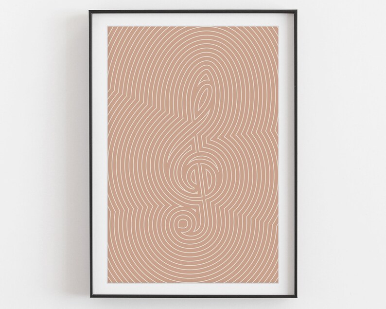 Treble Clef Poster Striped Pattern Music Art Print Pink | Etsy