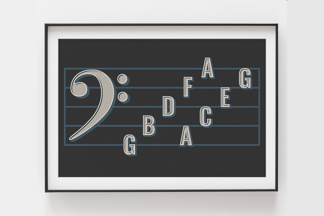 Bass Clef Note Names Poster Music Education Poster, Black - Etsy