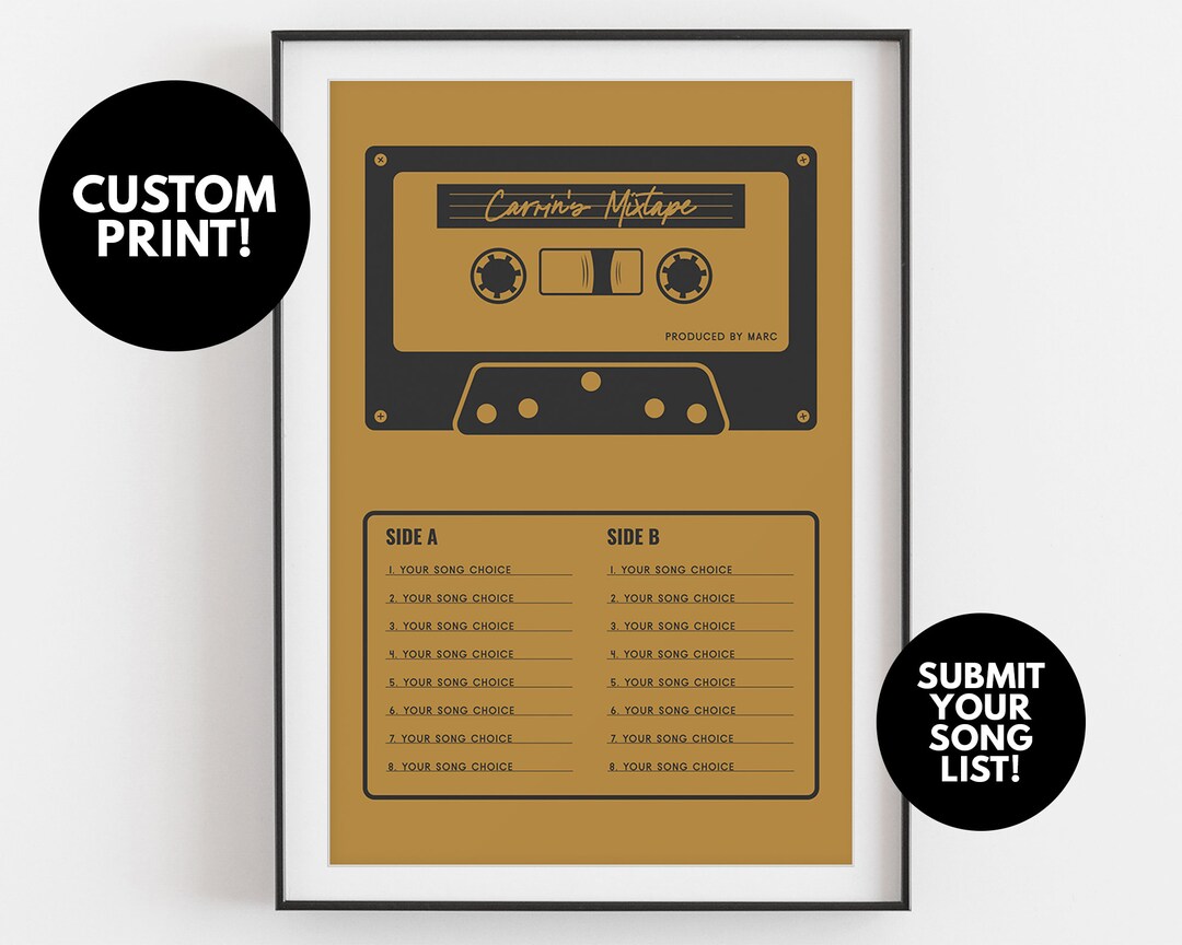 Custom Mixtape Poster | Gift for Music Lover | Retro Cassette Tape ...