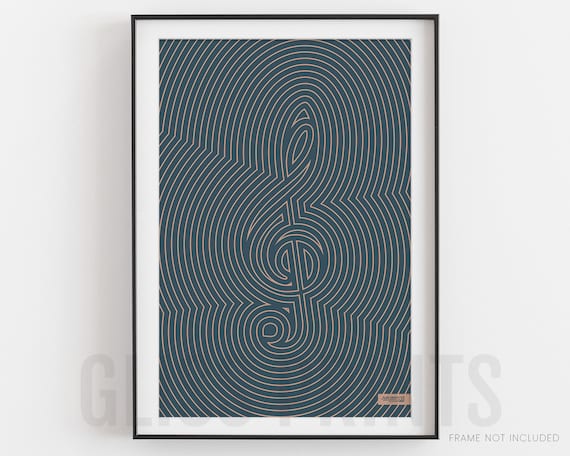 Treble Clef Poster Striped Pattern Music Art Poster Blue - Etsy