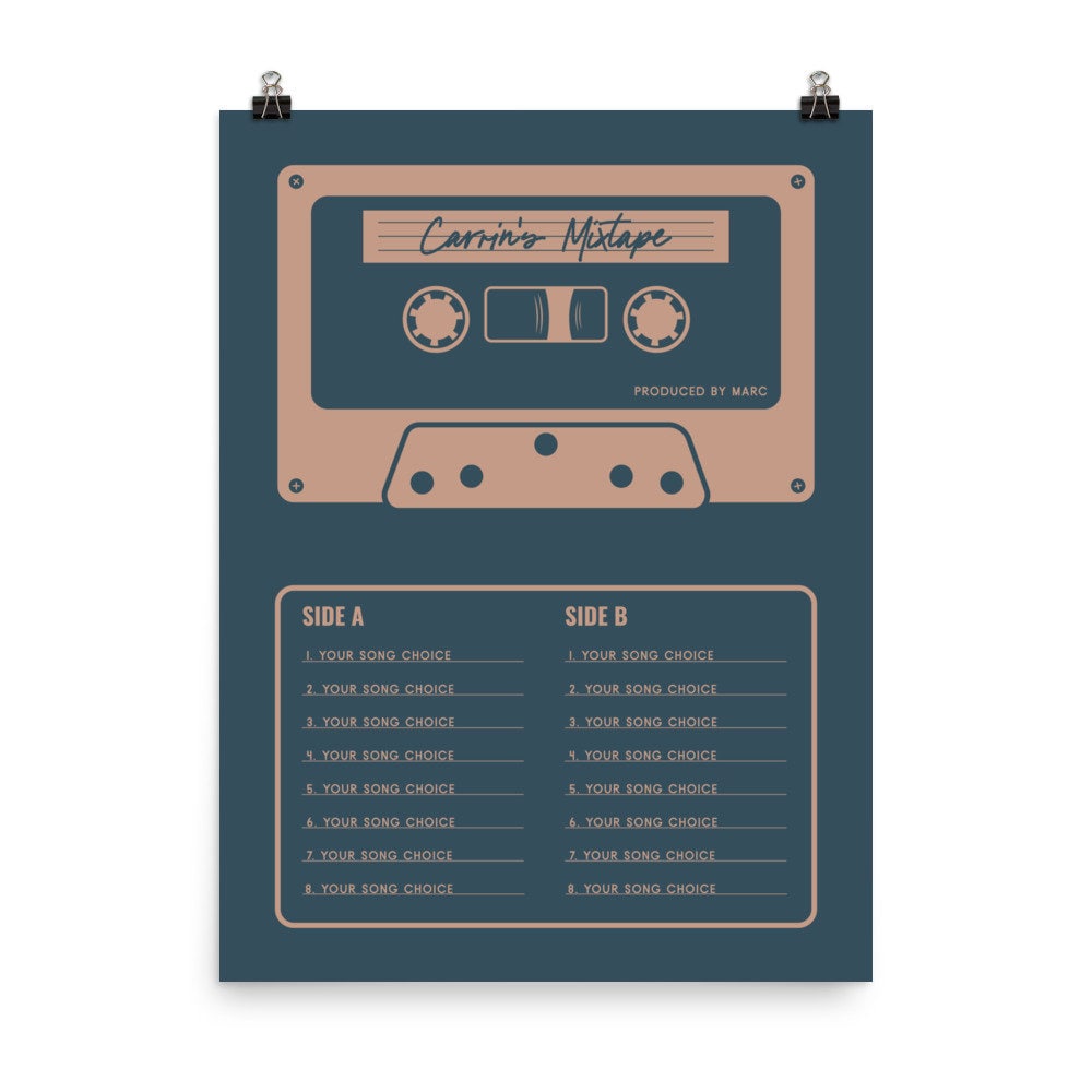 Custom Mixtape Poster Gift for Music Lover Retro Cassette | Etsy