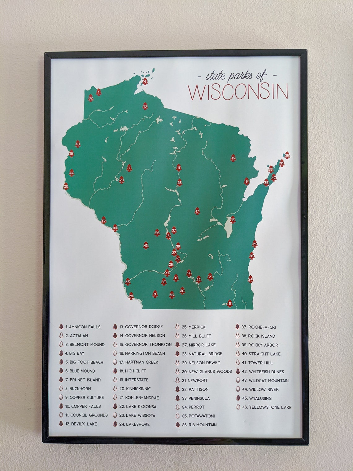 Wisconsin State Parks Illustration Map 12x18 Poster Print | Etsy