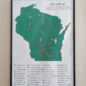 Wisconsin State Parks Illustration Map 12x18 Poster Print | Etsy