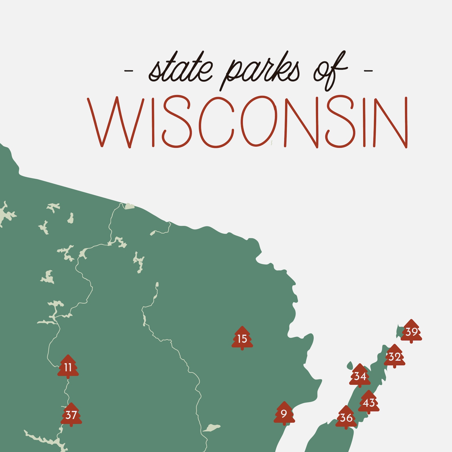Wisconsin State Parks Illustration Map 12x18 Poster - Etsy