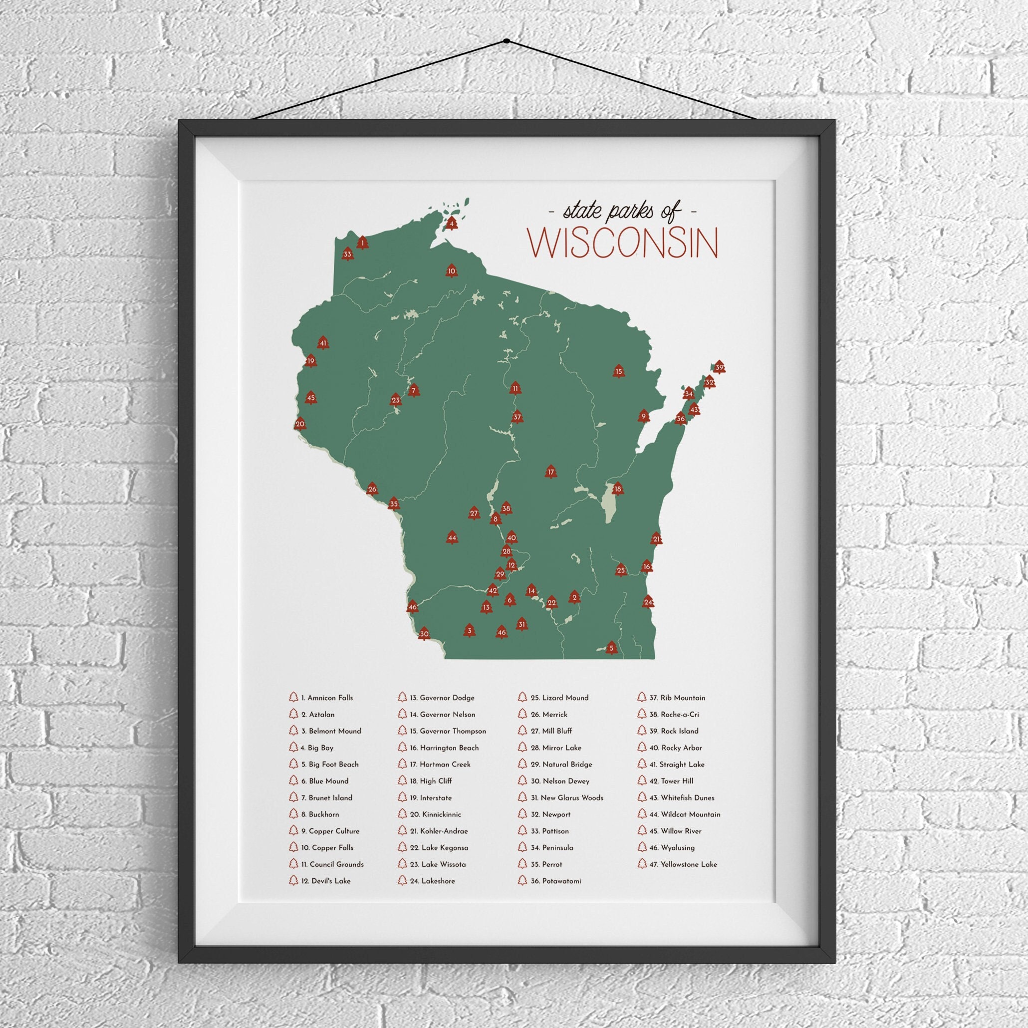 Wisconsin State Parks Illustration Map 11x17 Poster Print - Etsy