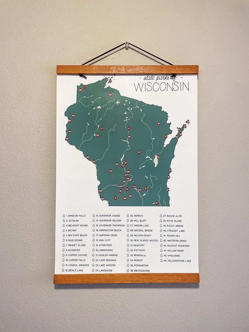 Wisconsin State Parks Illustration Map 12x18 Poster Print | Etsy