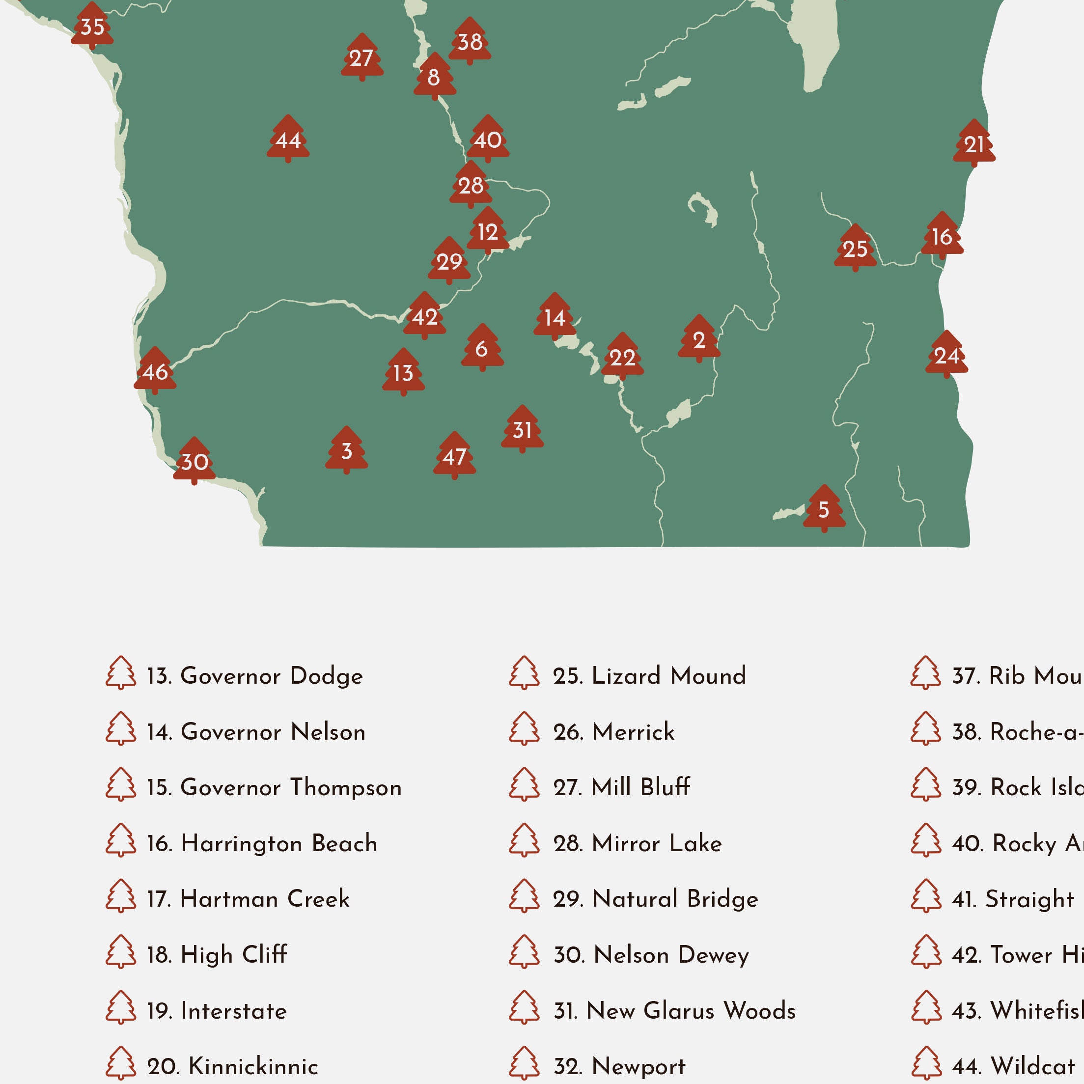 Wisconsin State Parks Illustration Map 12x18 Poster - Etsy