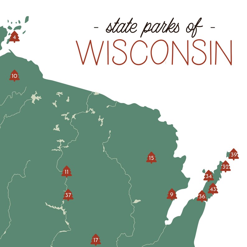 Wisconsin State Parks Illustration Map 11x17 Poster Print - Etsy