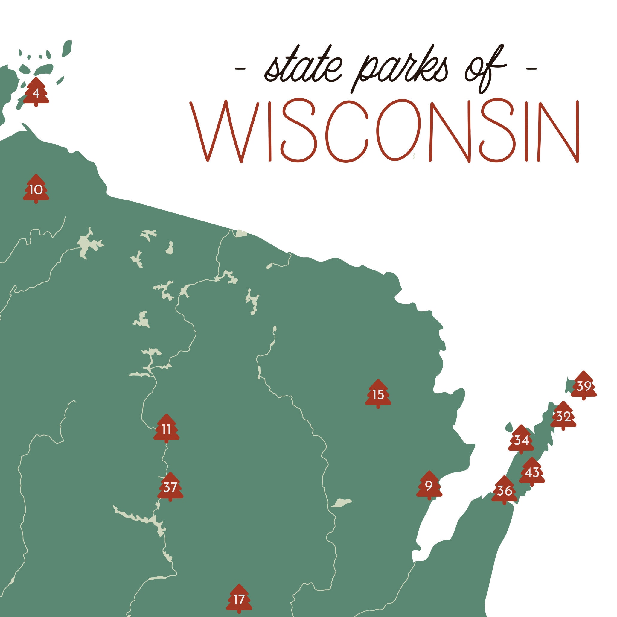 Wisconsin State Parks Illustration Map 11x17 Poster Print - Etsy
