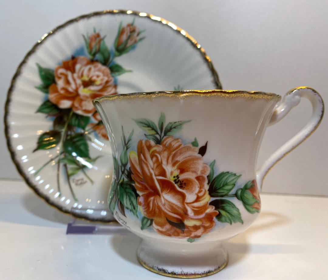 VTG Fine Bone China Paragon Peach Pink Rose Gold Spray Cup & Saucer ...