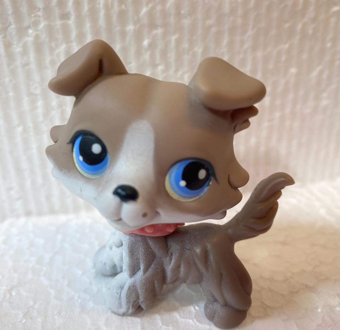 VTG RARE Authentic Littlest Pet Shop LPS #67 Grey Collie Dog, Blue Eyes ...