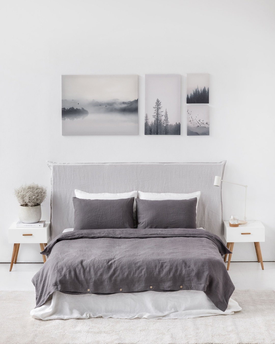 Dark Gray Linen Bedding Set. Linen Duvet Cover and Two Linen ...
