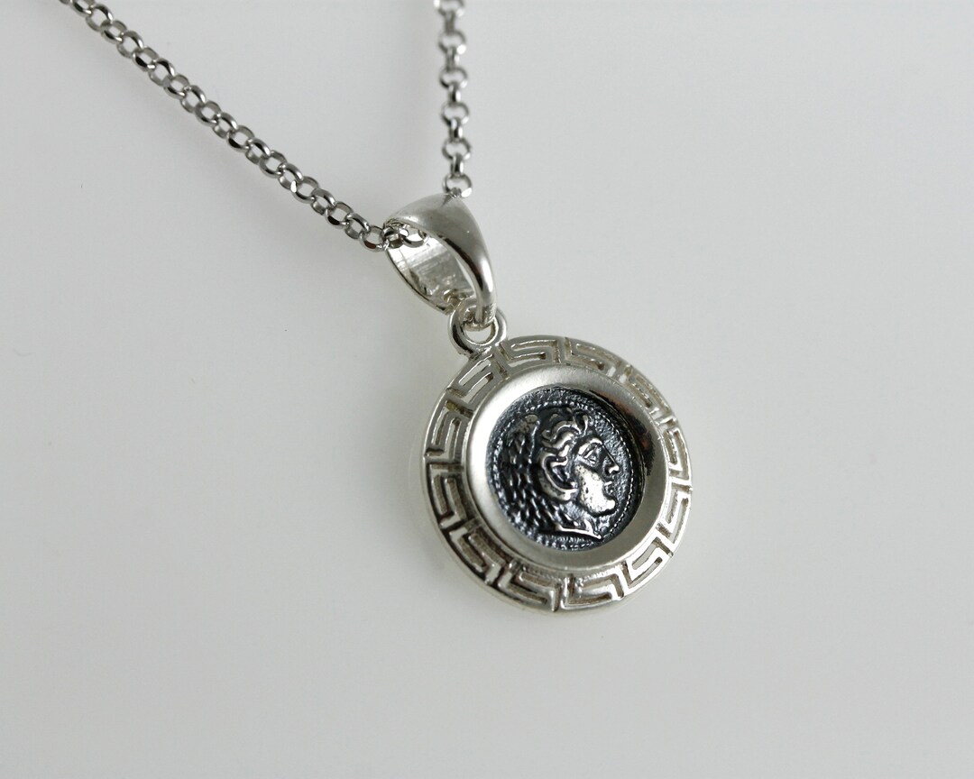 Greek Meander Alexander Coin Necklace - 925 Sterling Silver - Etsy