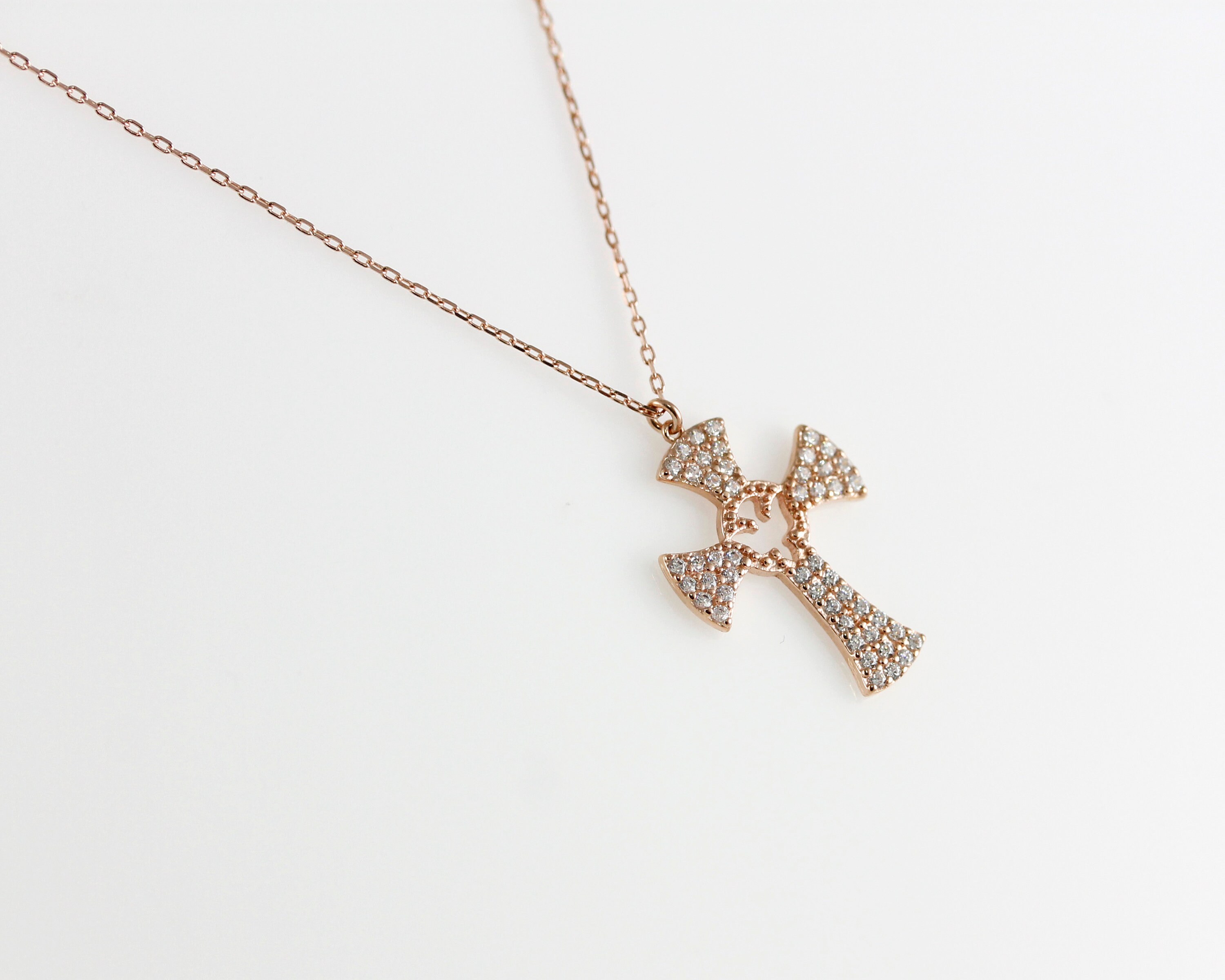 Rose Gold Cross Necklace 925 Sterling Silver - Etsy