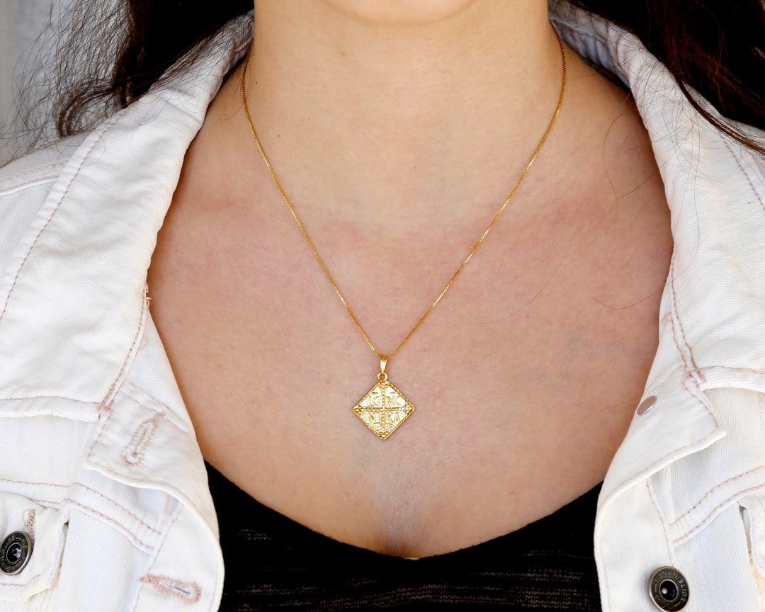 Gold Constantine Coin Necklace: Sterling Silver Rhombus Pendant ...