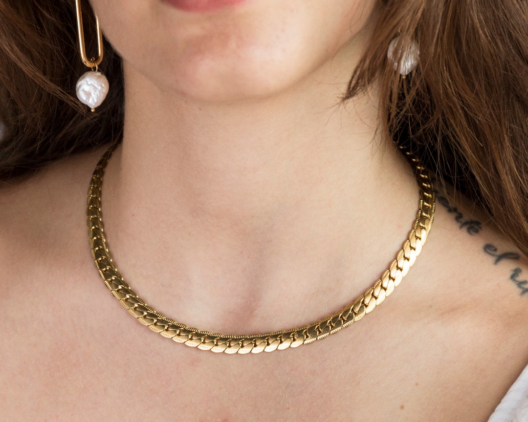 Gold Stainless Steel Gourmet Link Chain Choker (45cm) - Etsy
