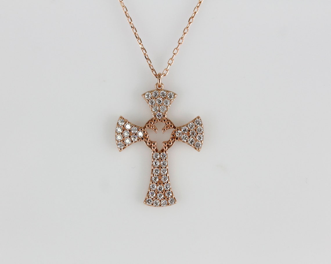 Rose Gold Cross Necklace 925 Sterling Silver - Etsy