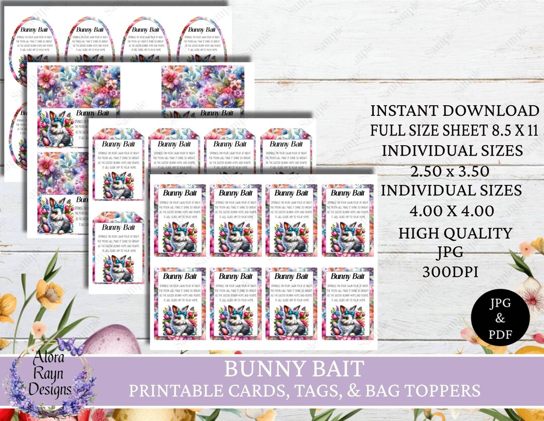 Bunny Bait Cards, Bunny Food Tags, Kids Easter Activity Bag Topper ...